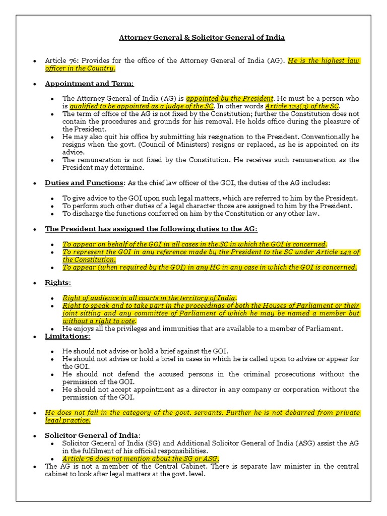 Attorney General Solicitor General Of India Pdf Attorney General