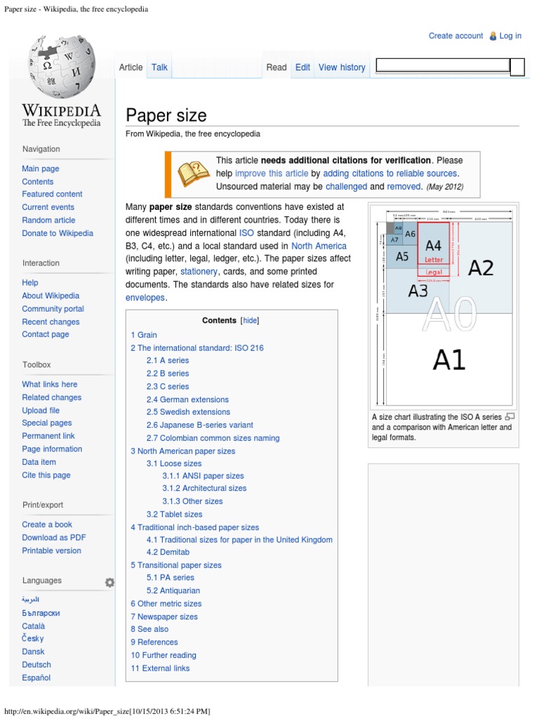 Paper Size - Wikipedia, The Free Encyclopedia | PDF | Printing ...