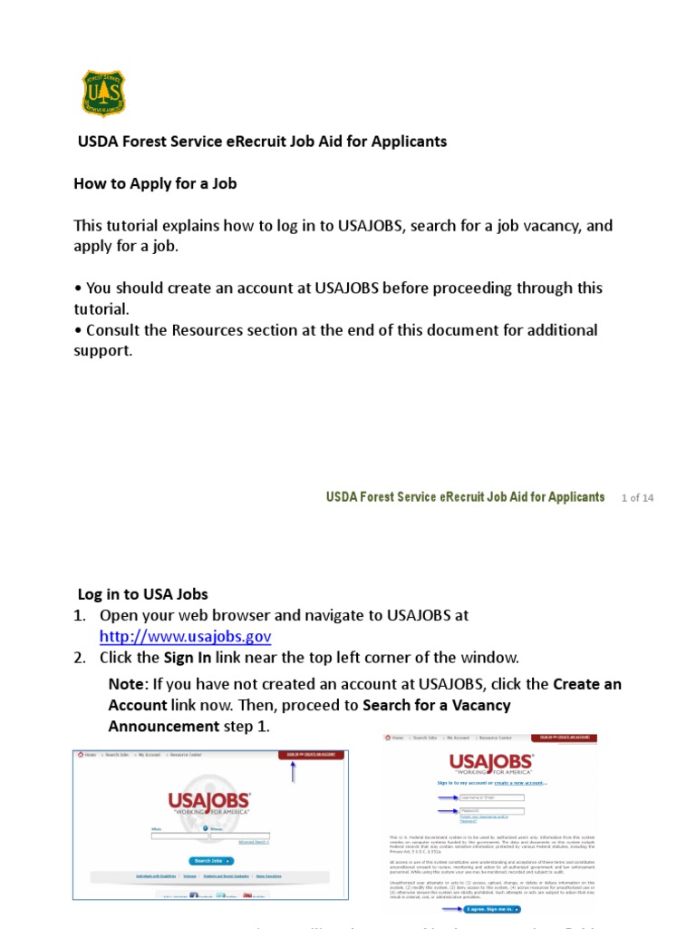 USDA Forest Service Erecruit Job Aid For Applicants | PDF | Résumé ...