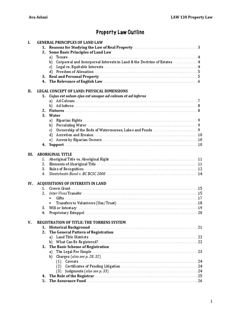LAW 130 Property Law Final Outline - Ava | PDF | Leasehold Estate ...
