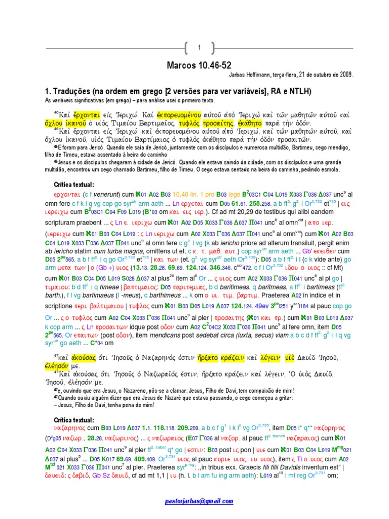 Marcos 10.46-52 - Exegese - Jarbas Hoffimann | PDF | Jacó | Jesus