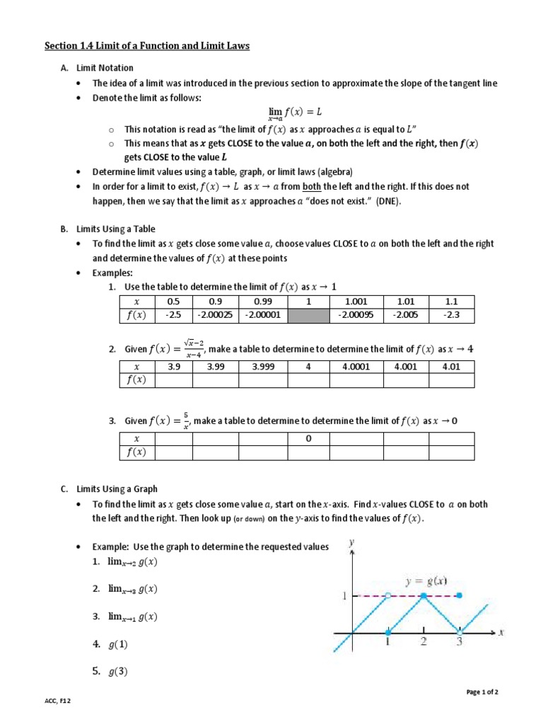 Section 1.4 Limits and Limit Laws | PDF | Function (Mathematics ...