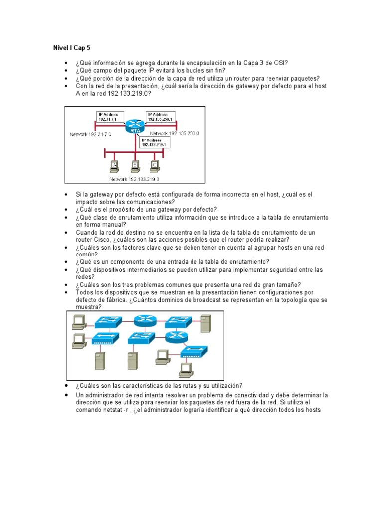 Examen 5 CCNA 1 V 4.0 | Descargar gratis PDF | Enrutador (Computación) | Protocolos de capa de red