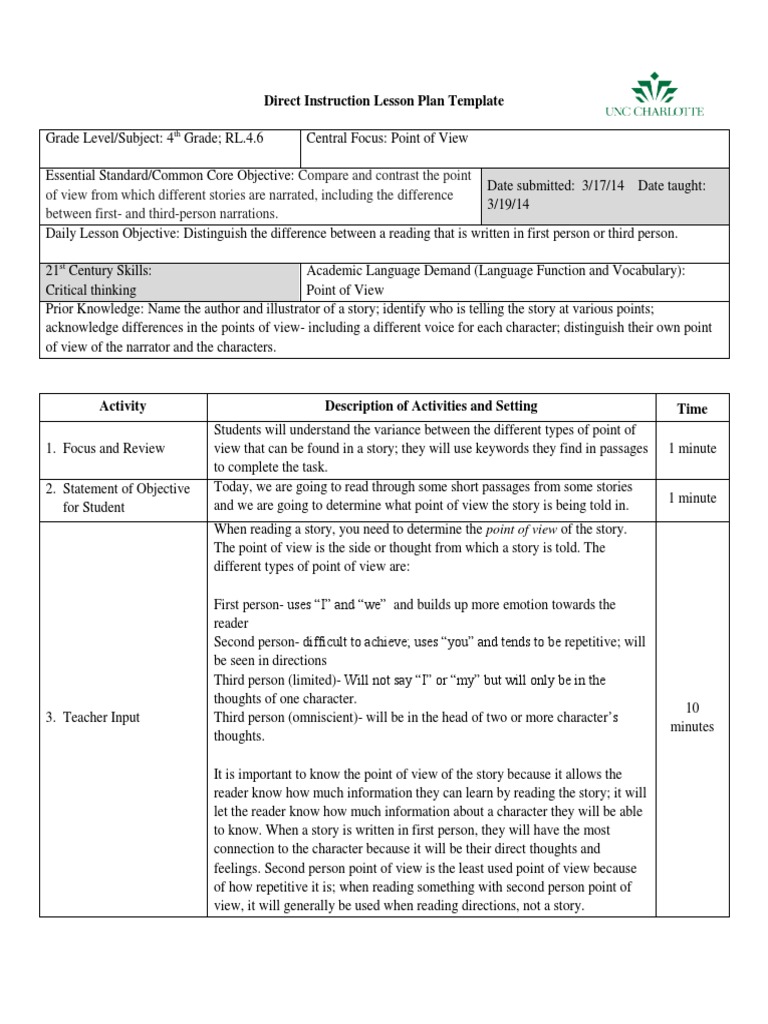 Point of View Lesson Plan | PDF | Narration | Learning