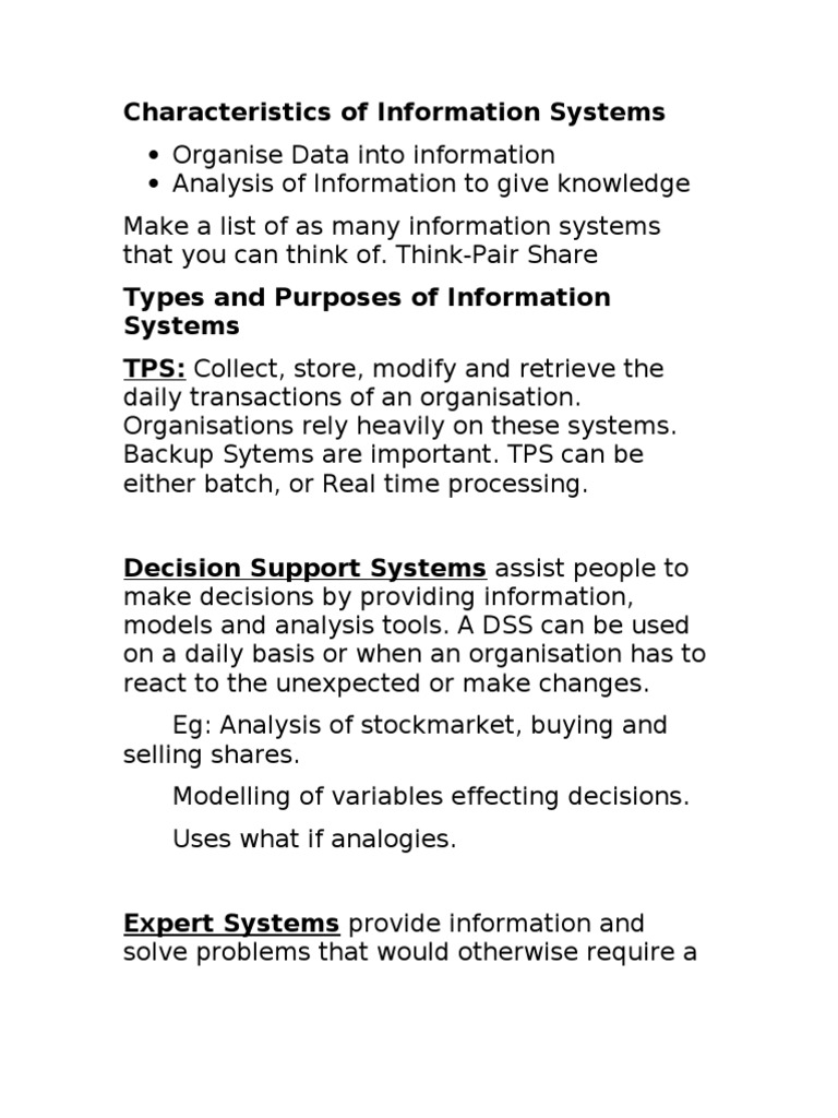 Characteristics of Information Systems | PDF | Expert | Decision ...