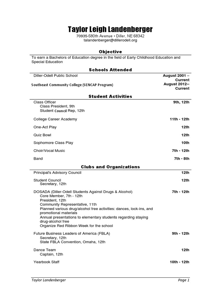Taylors Resume | PDF | Cheerleading | Sports