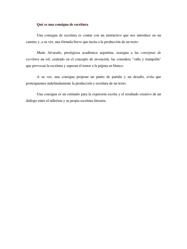 Qué Es Una Consigna de Escritura PDF | PDF