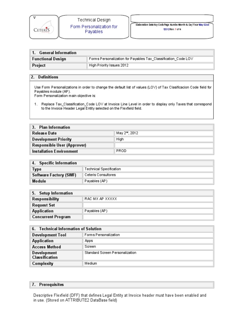 MD070 - Form Personalization For AP Tax Clasification Code LOV | PDF