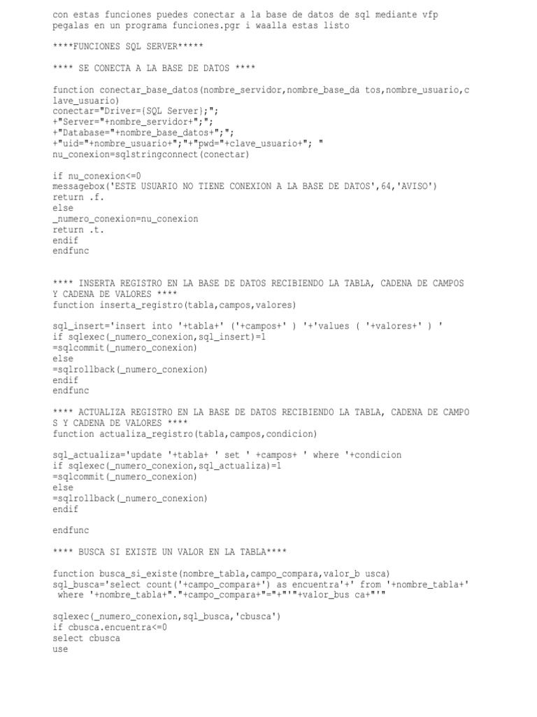 Funciones SQL Server en VFP | PDF | Métodos y materiales de enseñanza | Informática
