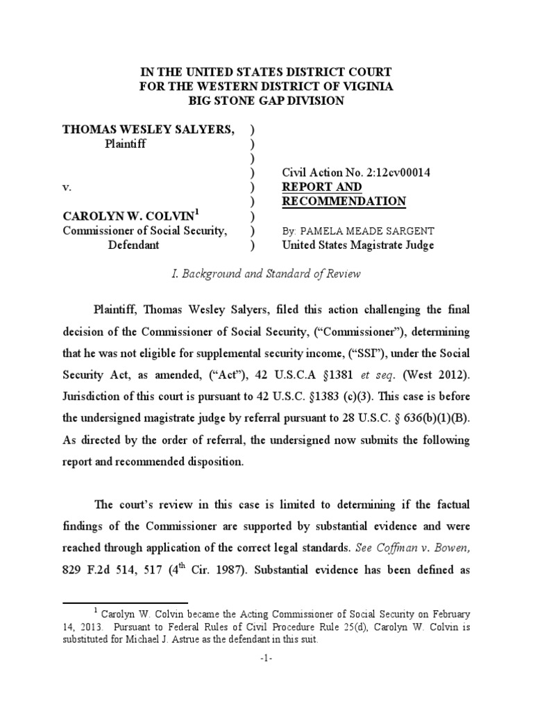 Salyers Report and Recommendation | PDF | Medicine | Judge