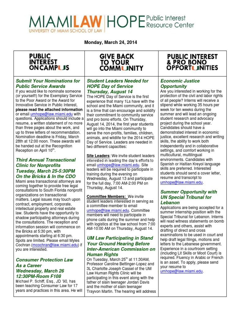 Monday, March 24, 2014: Umhope@law - Miami.edu | PDF | Internship | Job Hunting