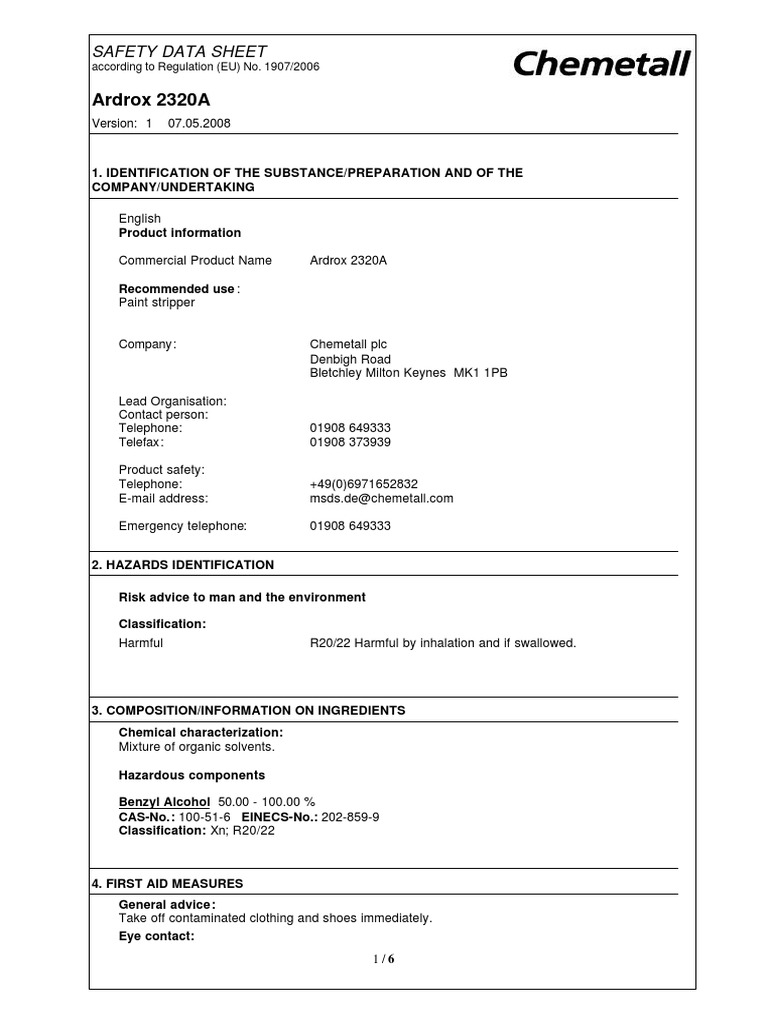 Ardrox 2320A - (MSDS) . | PDF | Carbon Dioxide | Toxicity