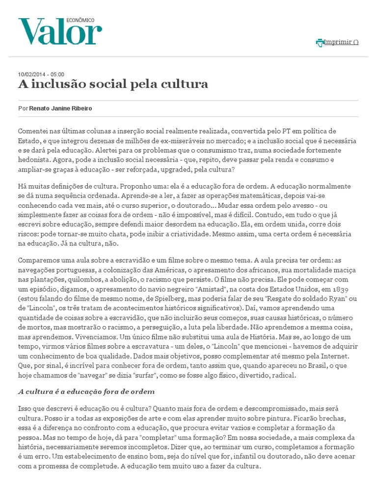 A Inclusão Social Pela Cultura | PDF | Exclusão social | Tempo