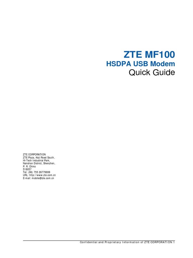 Zte Mf100 Hsdpa Usb Modem Quick Guide-1223 | PDF | Installation (Computer Programs) | Electrical ...