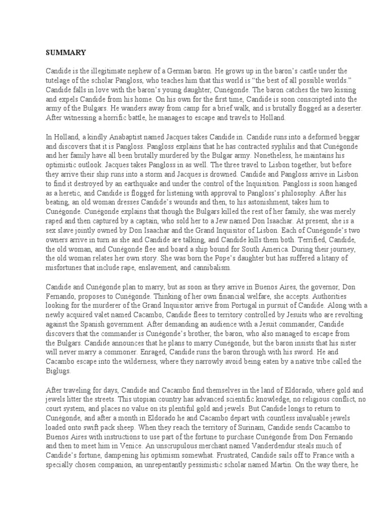 Candide Summary | Candide | Optimism