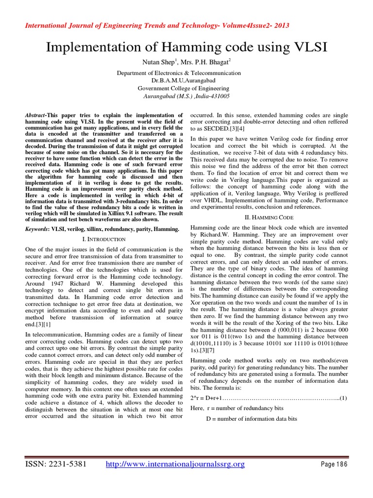 Implementing Hamming Code Using VLSI | PDF | Hardware Description ...
