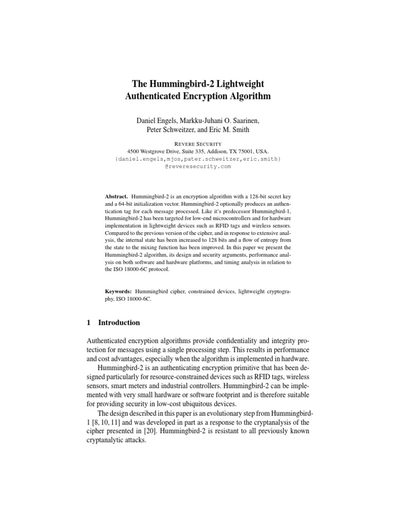 The Hummingbird-2 Lightweight Authenticated Encryption Algorithm | PDF ... The Hummingbird-2 Lightweight Authenticated Encryption Algorithm | PDF ...