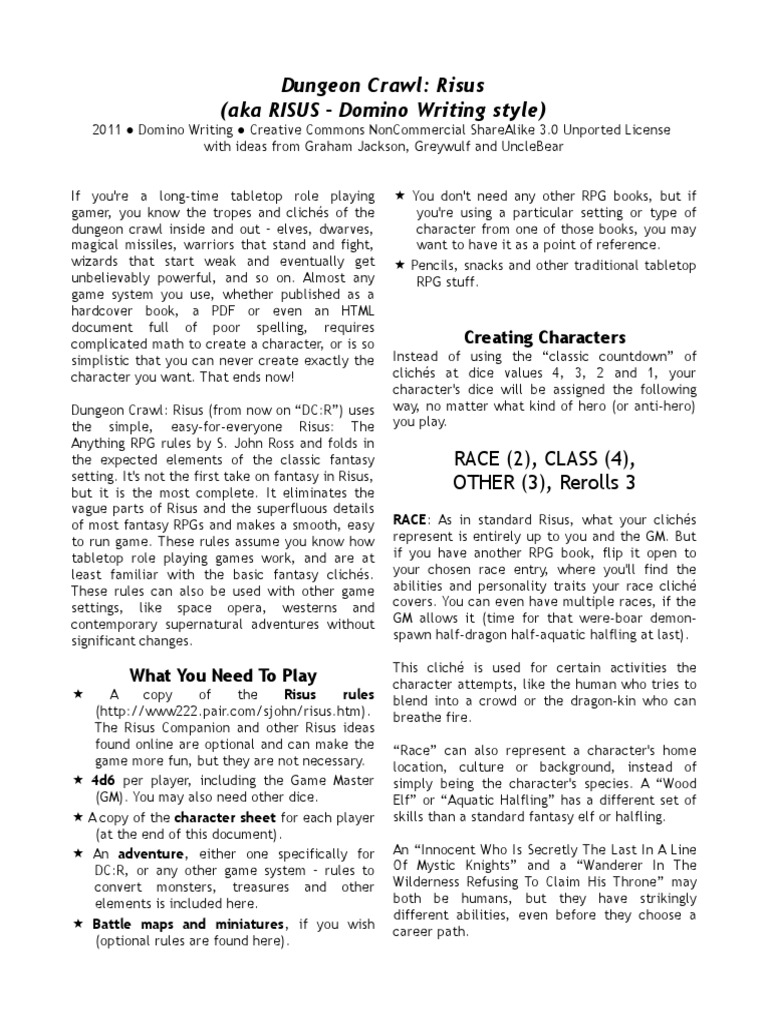 Dungeon Crawl Risus | PDF | Dice | Role Playing Games