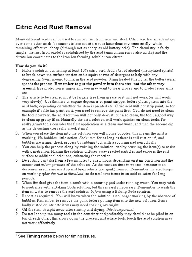 An Effective Guide to Removing Rust Using Citric Acid | PDF | Rust | Paint