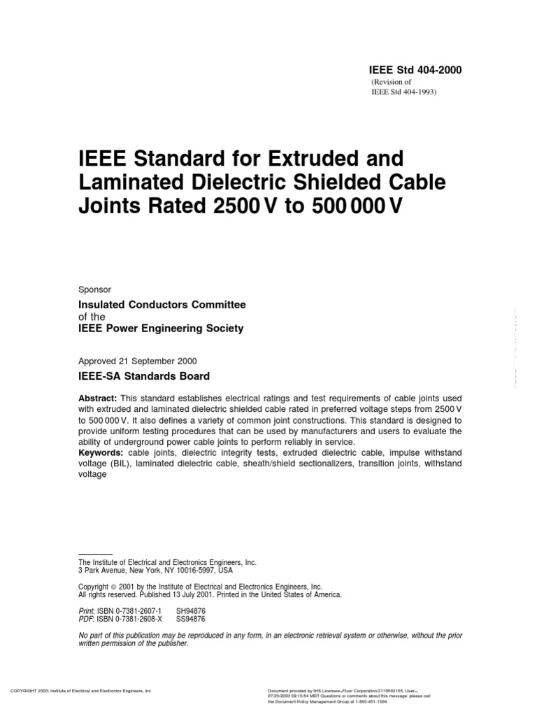 IEEE 404-2000 Standard For Extruded and Laminated Dielectric Shielded ...