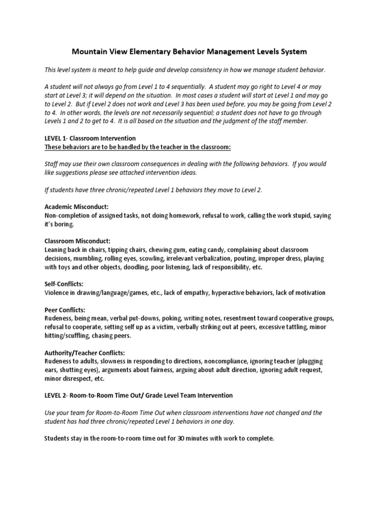 Behavior Management Levels System 13-14 | PDF | Classroom | Teachers
