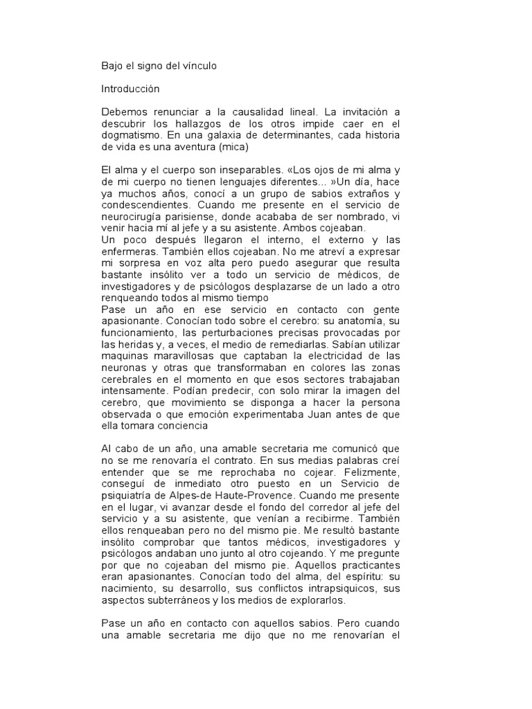 Bajo El Signo Del Vinculo | PDF | Teoría de apego | Cerebro