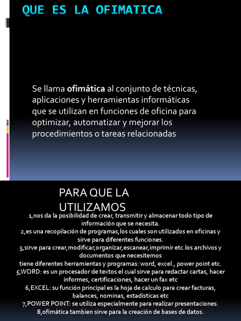 Que Es La Ofimatica | PDF | Microsoft Excel | Microsoft PowerPoint