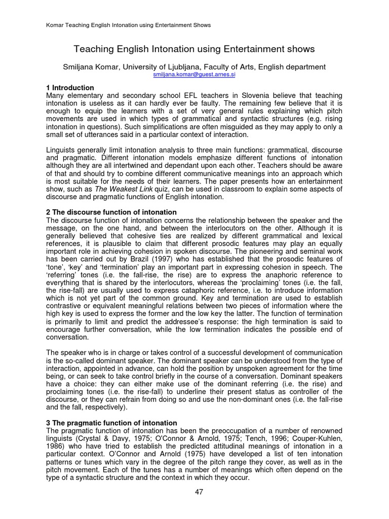 Teaching English Intonation Using Entertainment Shows | PDF | Tone ...