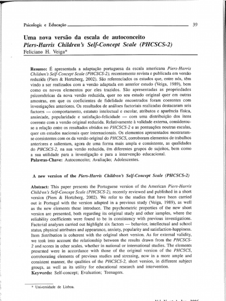 2006 - Escala de Autoconceito Piers-Harris Children - S Self-Concept ...