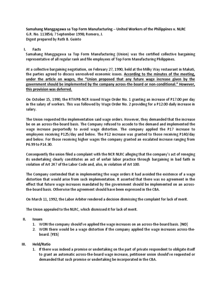 04 Samahang Manggagawa Sa Top Form v. NLRC | PDF | Collective ...
