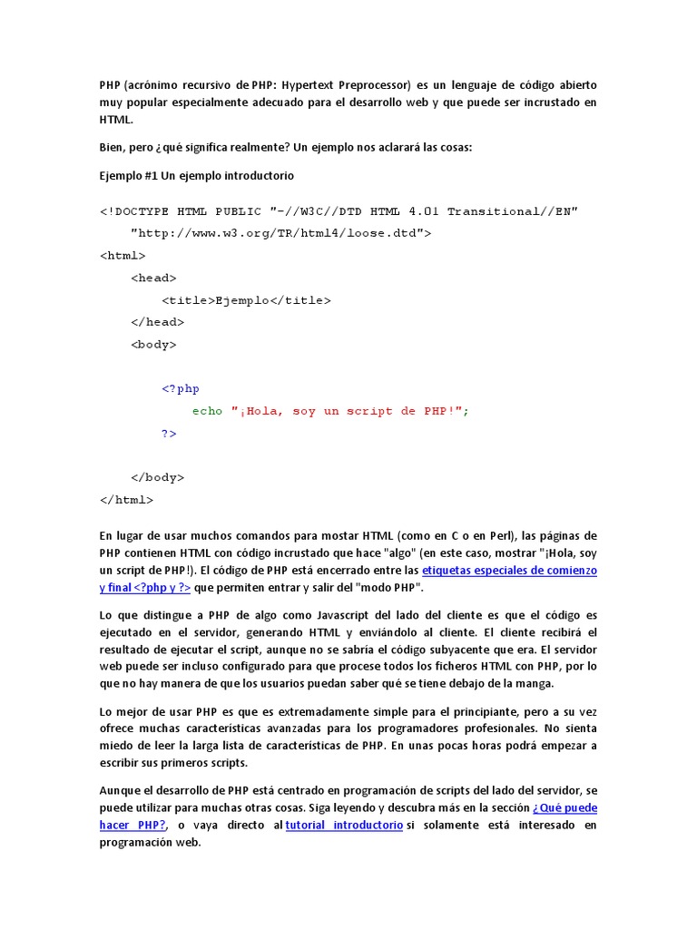 Echo : "¡Hola, Soy Un Script de PHP!" | PDF | Php | HTML