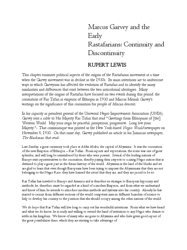 Garveyism and Rastafari Origins | PDF | Jamaica | Religion And Belief