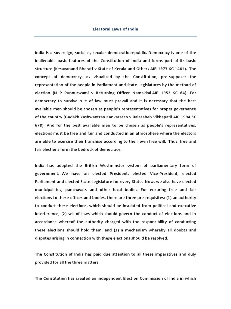 Electoral Laws of India | PDF