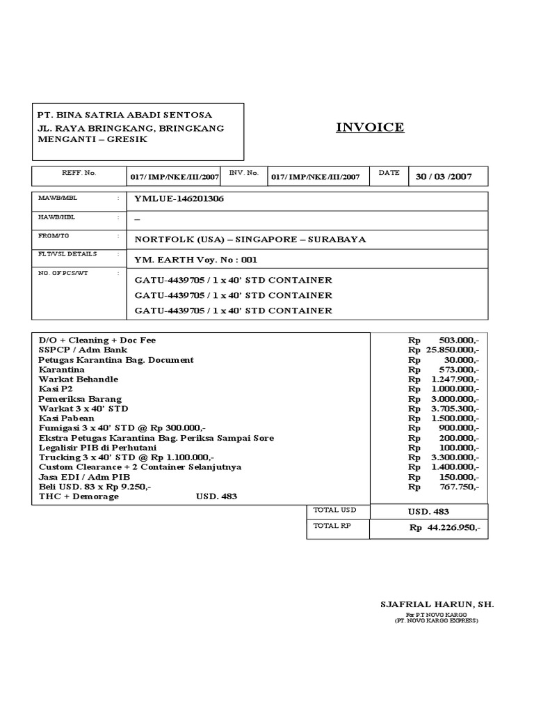 Invoice: 017/ IMP/NKE/III/2007 017/ IMP/NKE/III/2007 | PDF | Finance ...