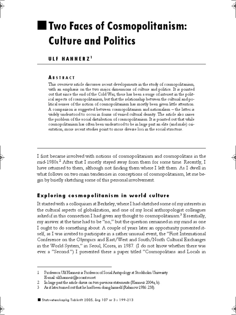 Two Faces of Cosmopolitanism | PDF | Cosmopolitanism | Anthropology