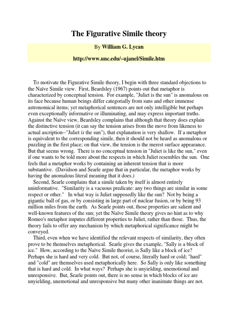 The Figurative Simile Theory - William G. Lycan | PDF | Metaphor | Theory