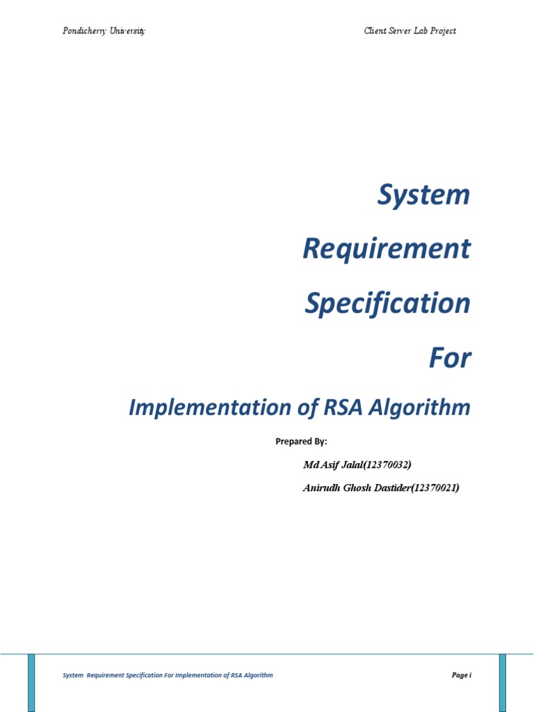 System Requirements Specification Document RSA | PDF | Key ...