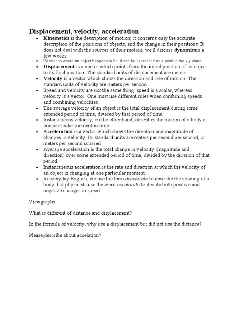 Kinematics: Displacement, Velocity, Acceleration | PDF