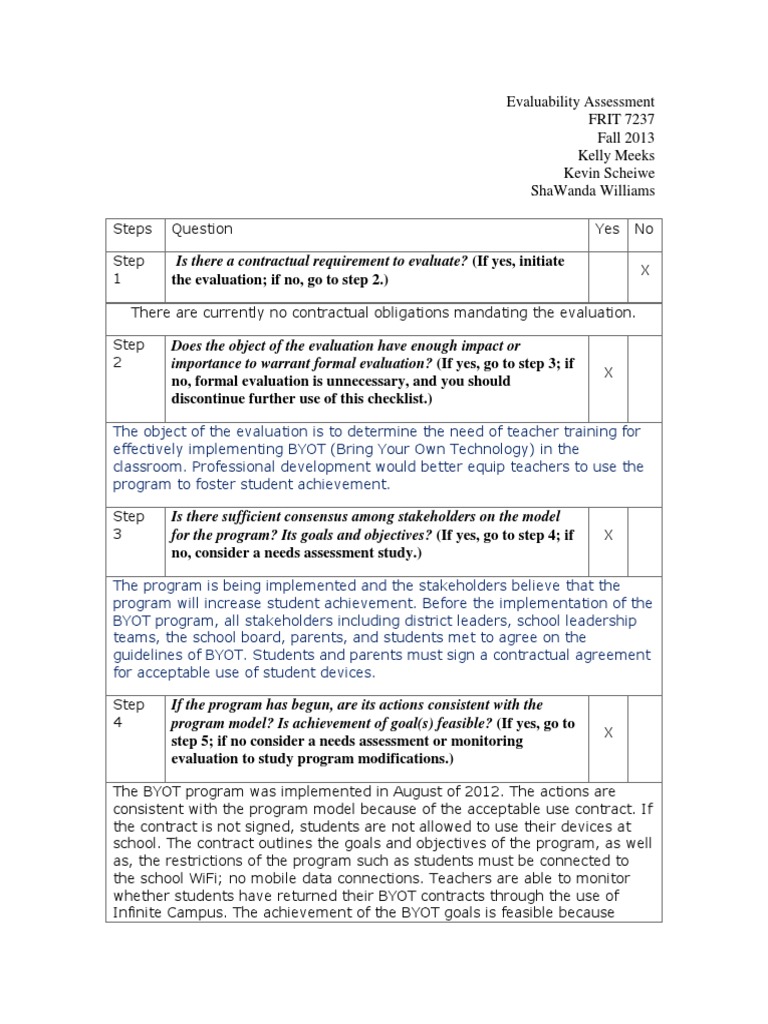 Evaluability Assessment | PDF | Evaluation | Teachers