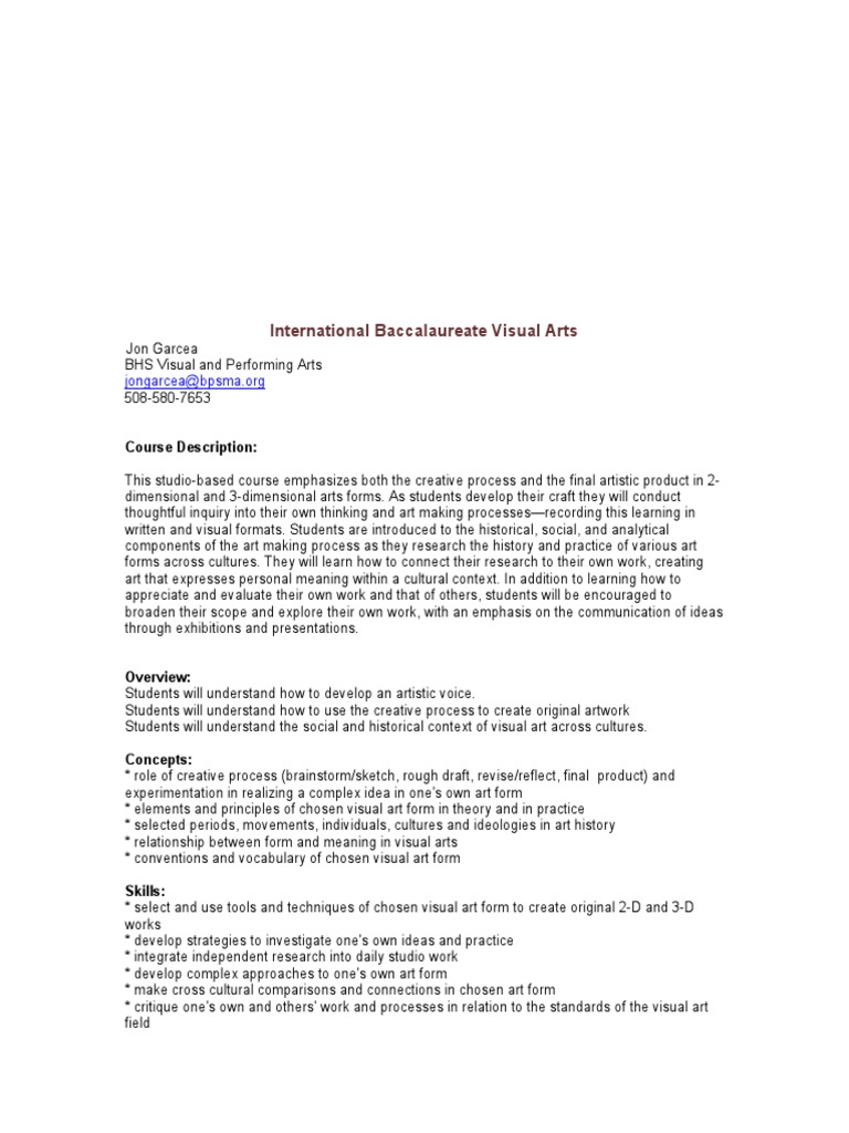 International Baccalaureate Visual Arts: Course Description | PDF