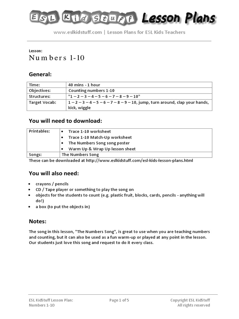 Numbers 1 10 Lesson Plan PDF | PDF