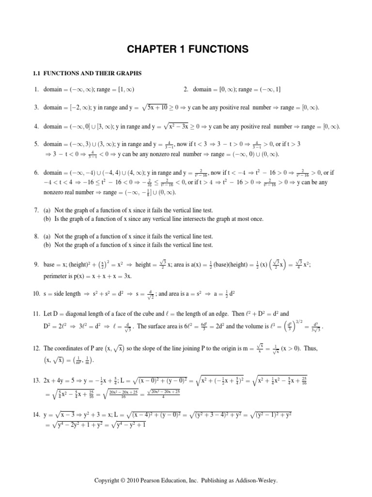 Chapter 1 Functions - Thomas Calculus 12th Edition | PDF | Area ...
