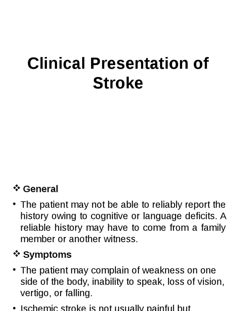 Clinical Presentation of Stroke | PDF | Stroke | Heart