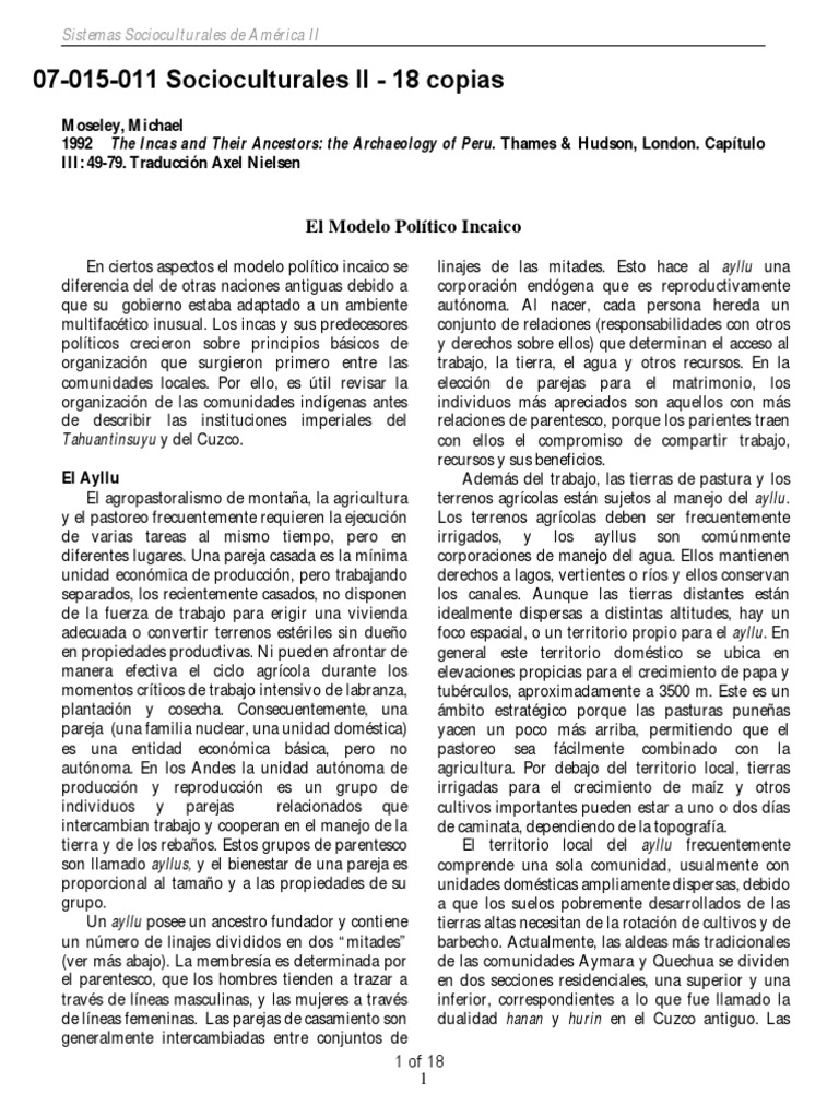 El Modelo Politico Incaico - MOSELEY, Michael | PDF | Imperio Inca | Telar