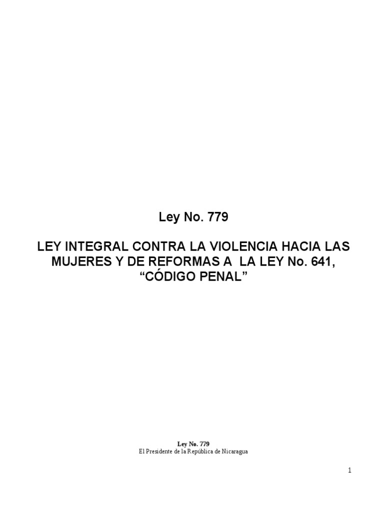 LEY 779. Ley Integral Contra La Violencia Hacia La Mujer | PDF | Castigos | Derecho penal