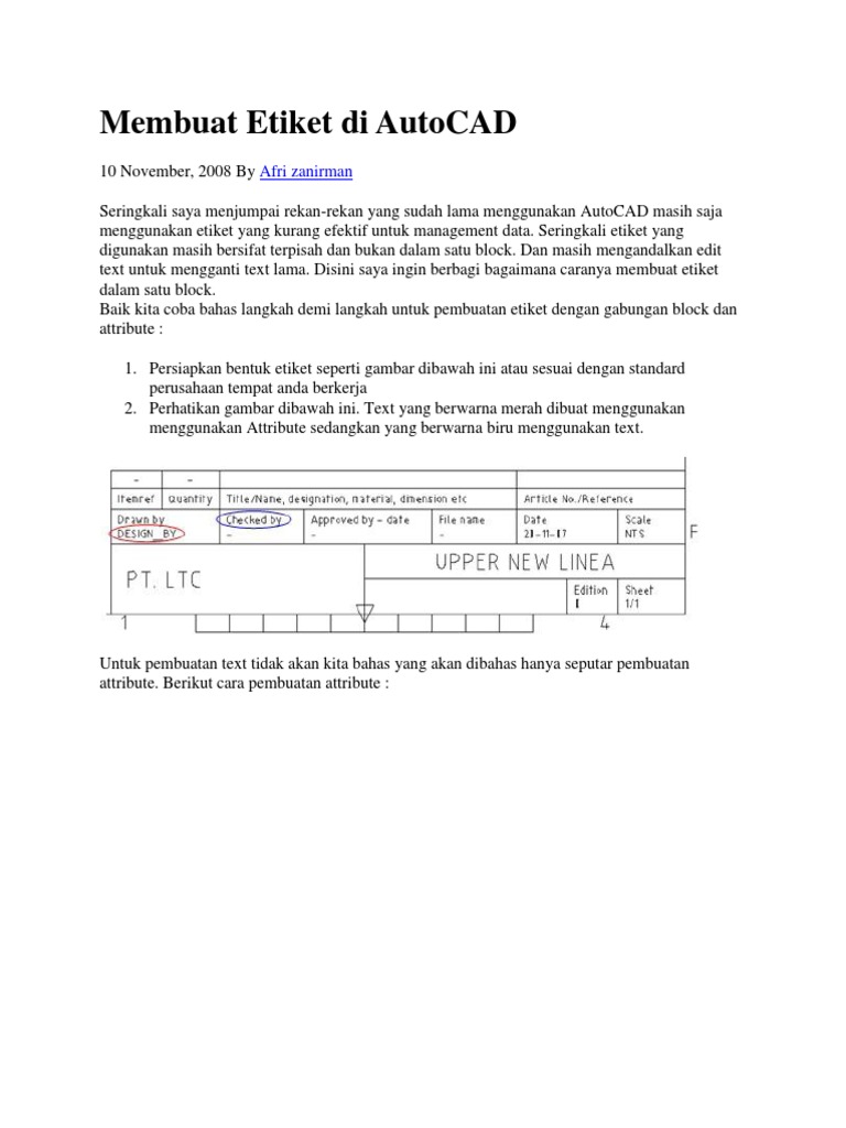 Membuat Etiket Di AutoCAD | PDF