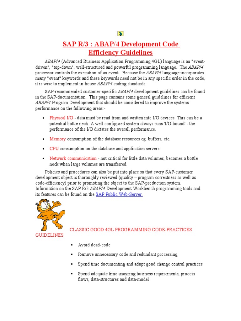 SAP R/3: ABAP/4 Development Code Efficiency Guidelines | PDF | Software Engineering | Computer ...