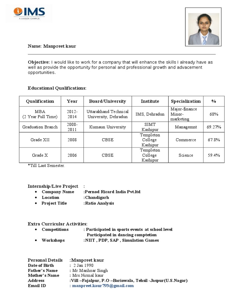 MBA Resume Format | PDF