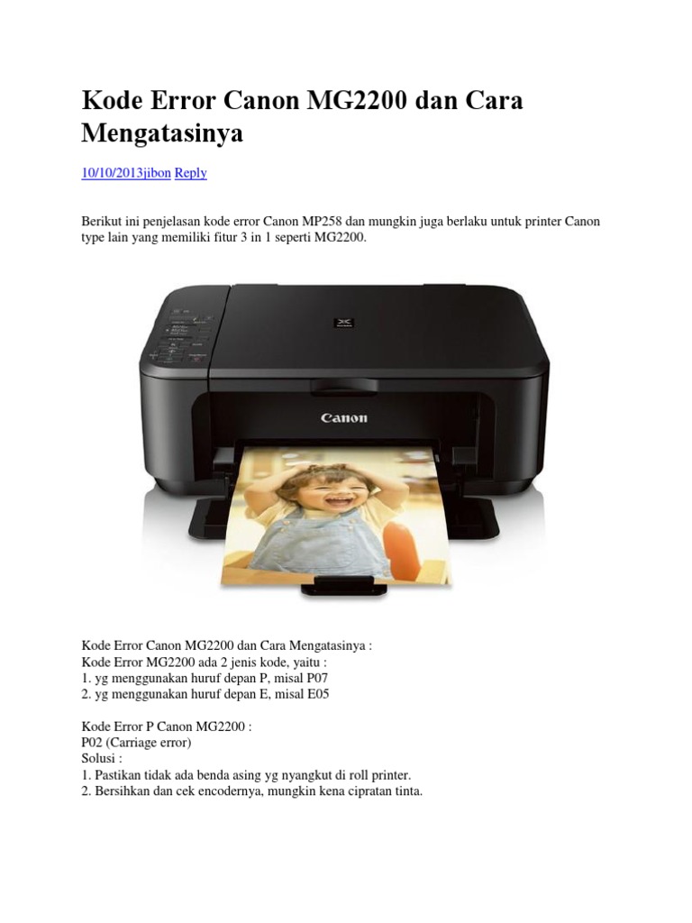 Kode Error Canon MG2200 Dan Cara Mengatasinya | PDF