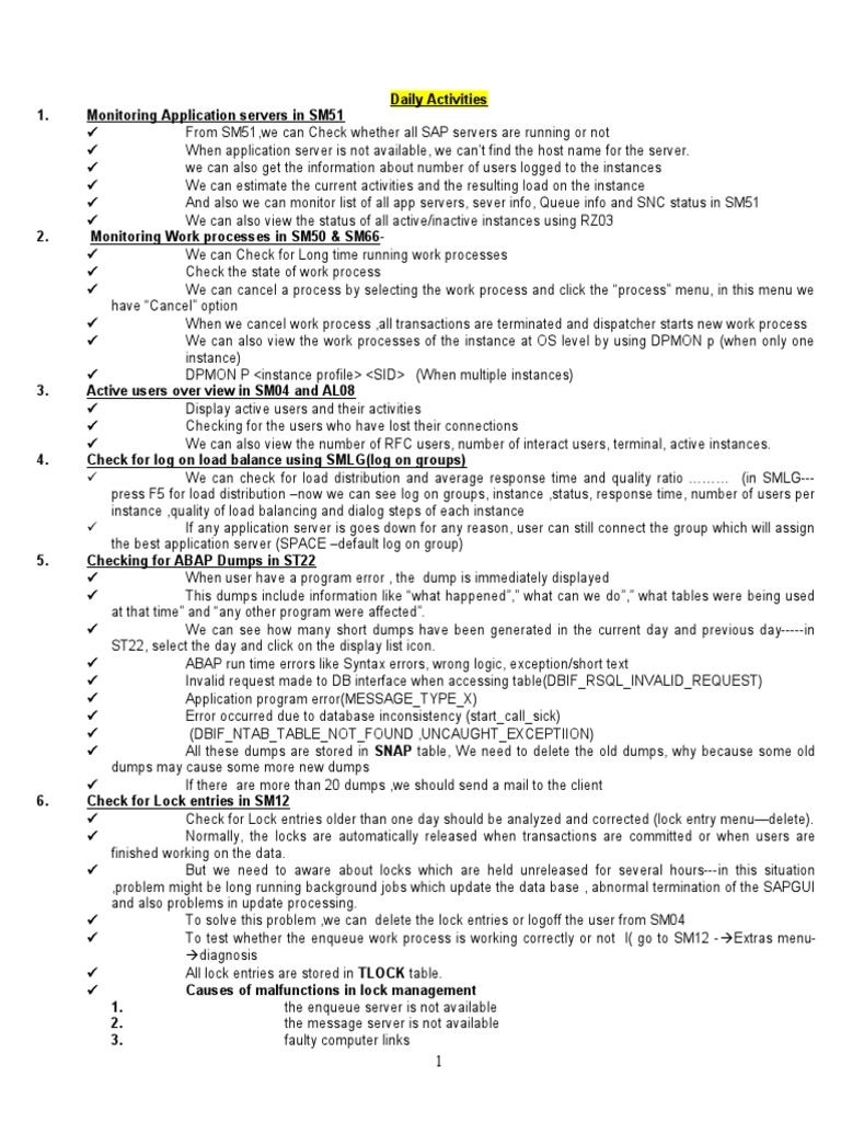 SAP System Health Check Document | PDF | Server (Computing ...